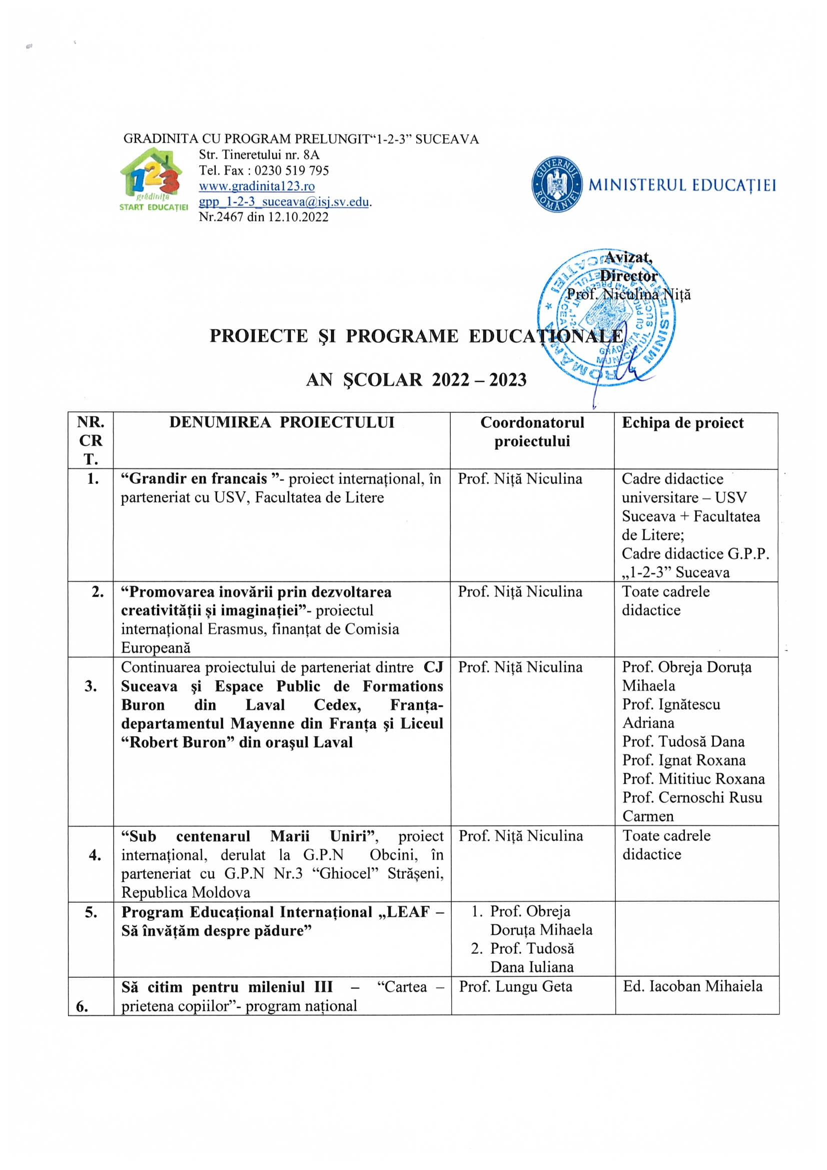 3. Proiecte şi programe educaţionale 2022-2023 | gradinita123